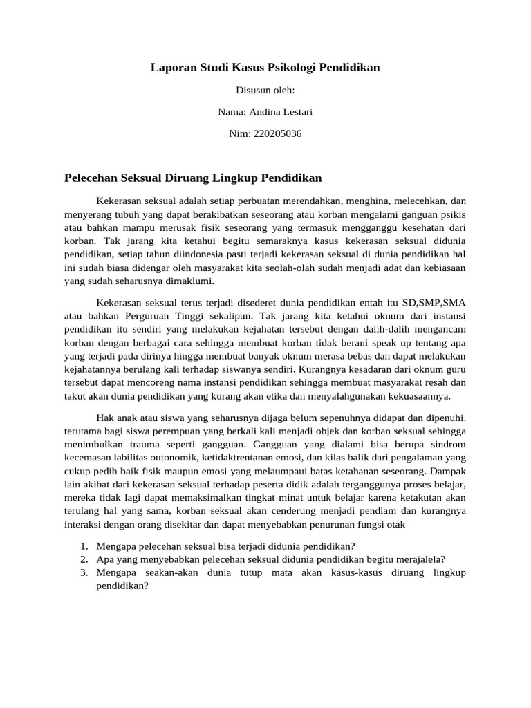 Laporan Studi Kasus Psikologi Pendidikan | PDF