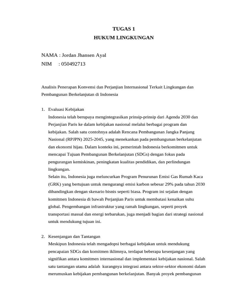 TUGAS 1 HUKUM LINGKUNGAN | PDF