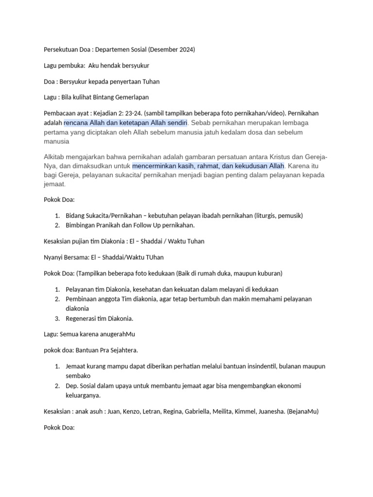 Persekutuan Doa Sosial 2024 - 073937 | PDF