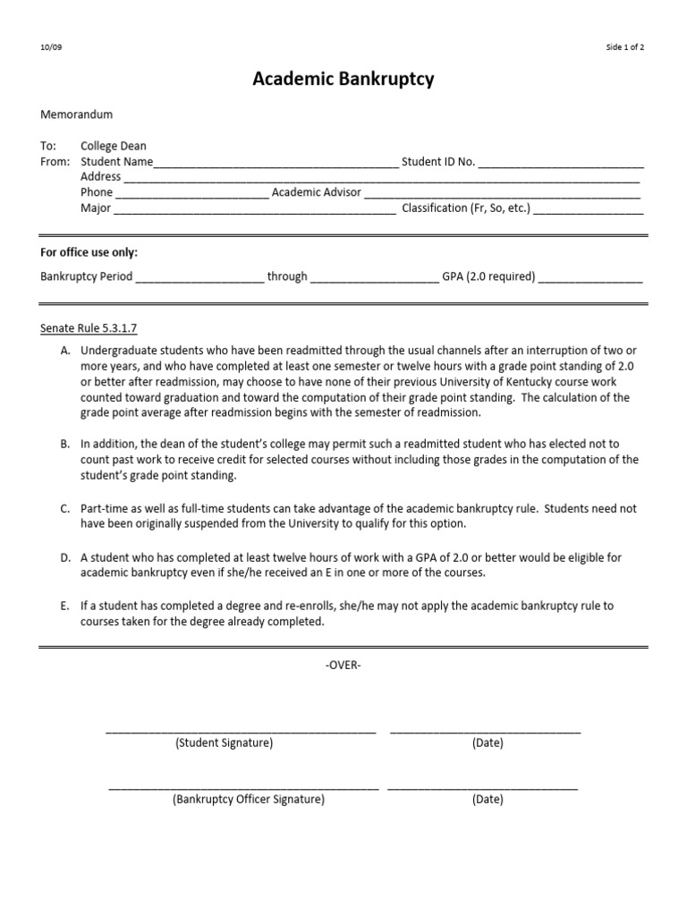 Academic Bankruptcy Form | PDF | Academia