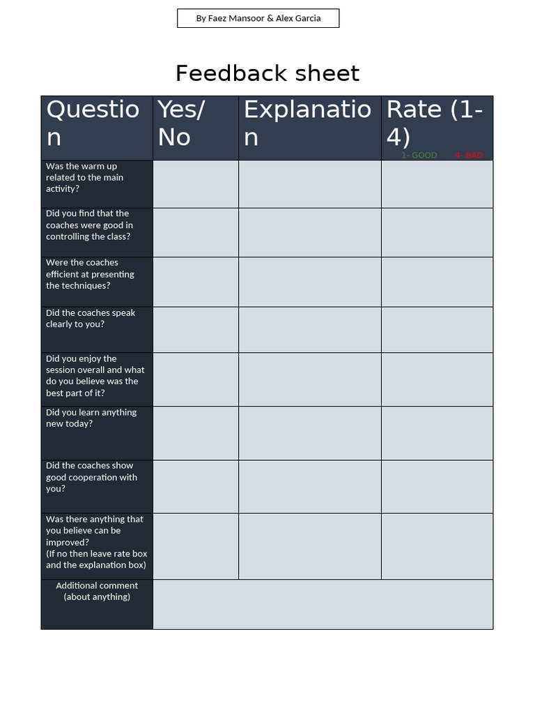 Feedback Sheet!!!!!!!!!!! | PDF