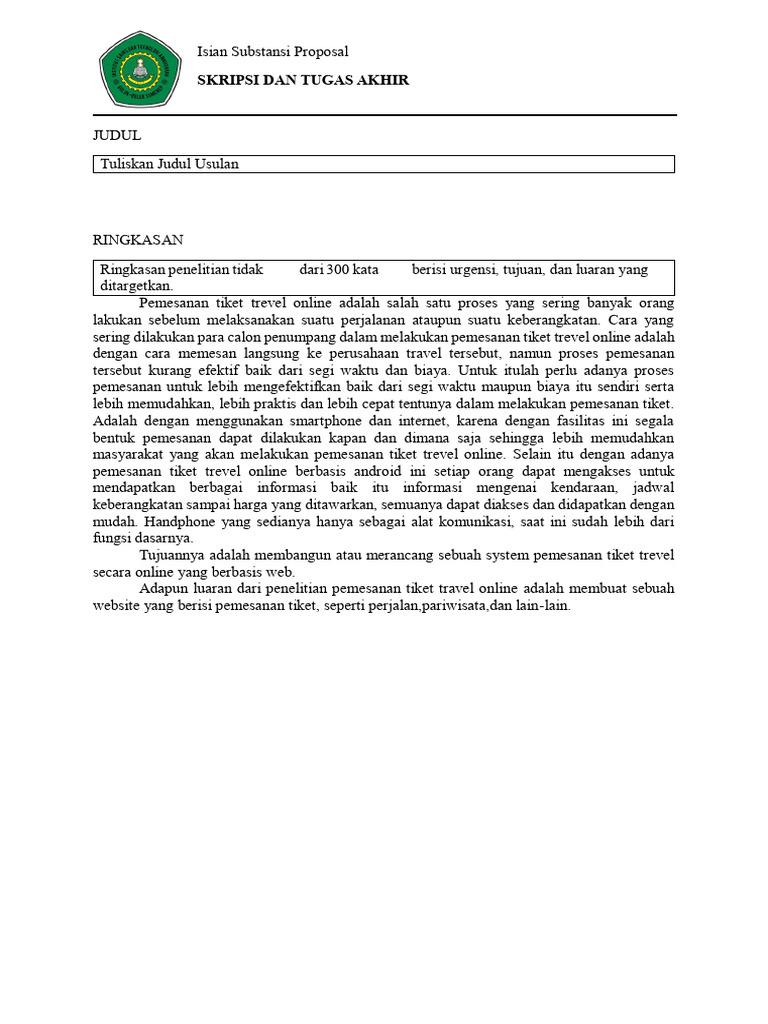 Isian Substansi Proposal Skripsi Dan Tugas Akhir (4) .Syukron | PDF