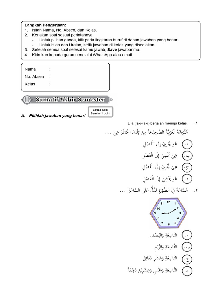 MTs Bahasa Arab 8 Sumatif Akhir Semester | PDF
