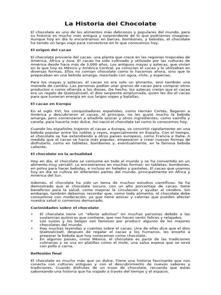 La Historia Del Chocolate Guía | PDF | Chocolate | Alimentos