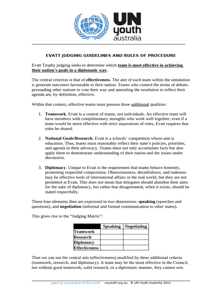 Evatt Judging Guidelines | PDF | Presidents Of The United States ...