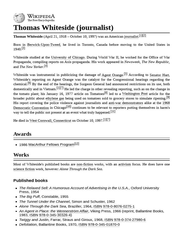 Thomas Whiteside: Influential Journalist | PDF