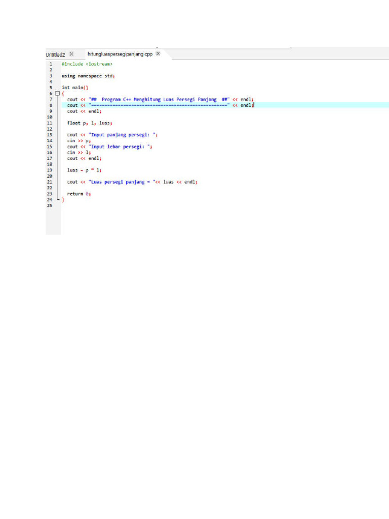 Kode Program Menghitung Luas Persegi Panjang | PDF