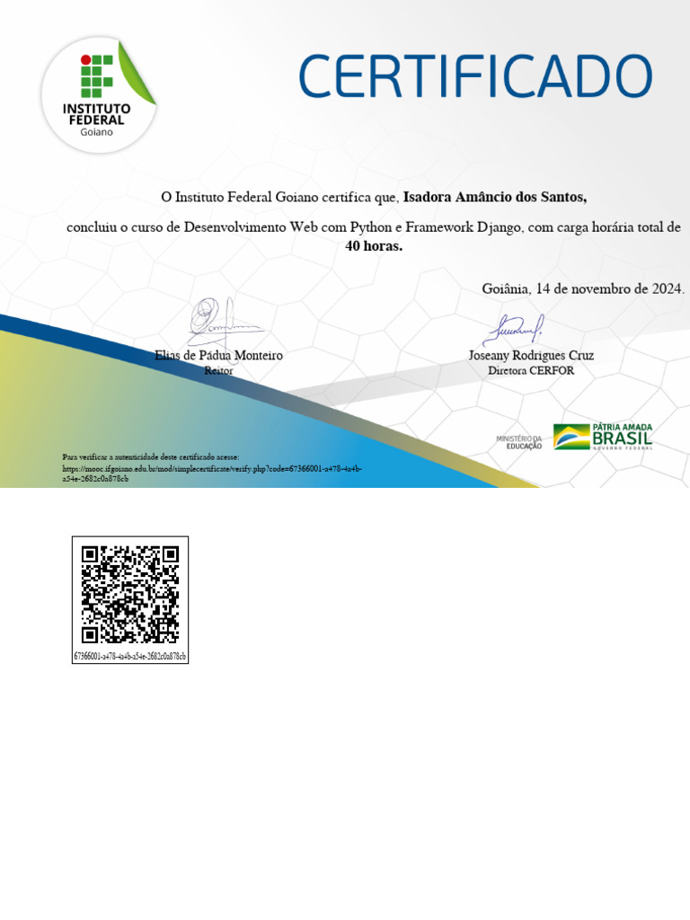 certificado - curso de Desenvolvimento Web com Python | PDF