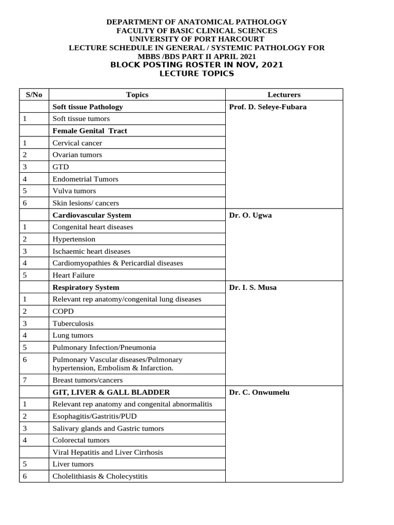Department of Anatomical Pathology; Year 4 Block Posting Nov. 2021.Docx ...