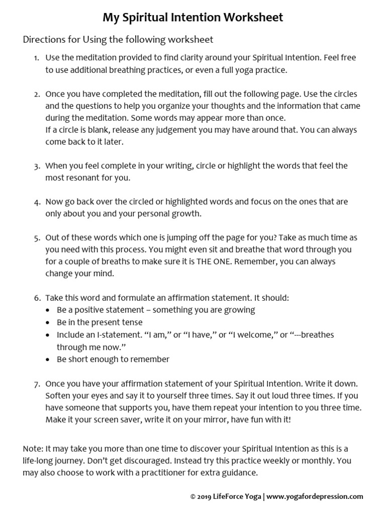 Spiritual Intention Worksheet | PDF | Meditation | Indian Philosophy