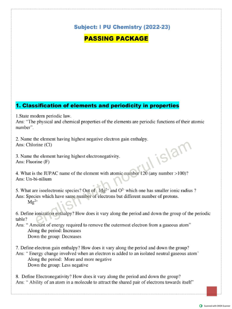 1st PUC Chem Passing Package 2025-26 | PDF