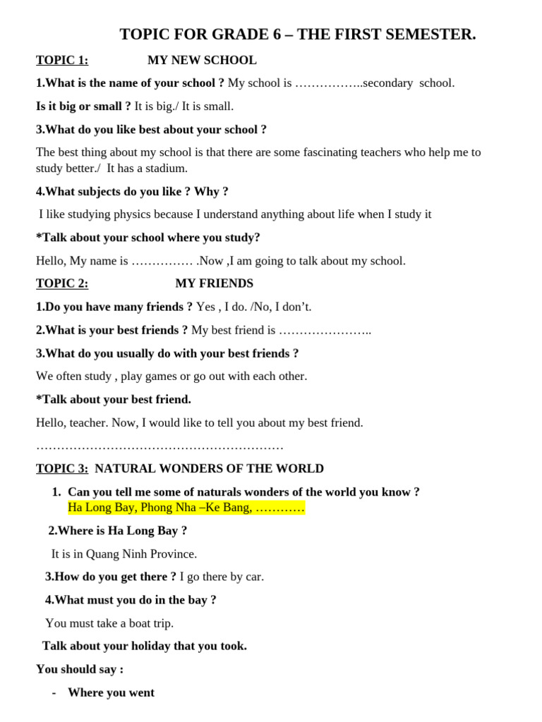 Speaking anh 6 | PDF