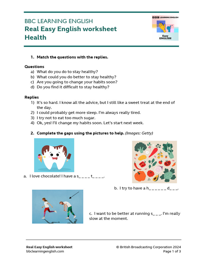 RealEasyEnglish Health Worksheet | PDF