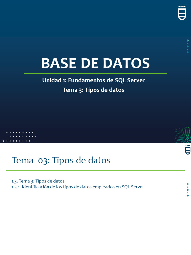 PPT 2022 02 U01 T03 Base de Datos (4685) | PDF | Tipo de datos | SQL
