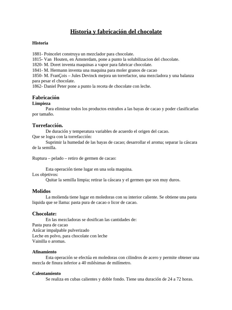 Historia y Fabricacion Del Chocolate | PDF | Chocolate | Tipos de chocolate