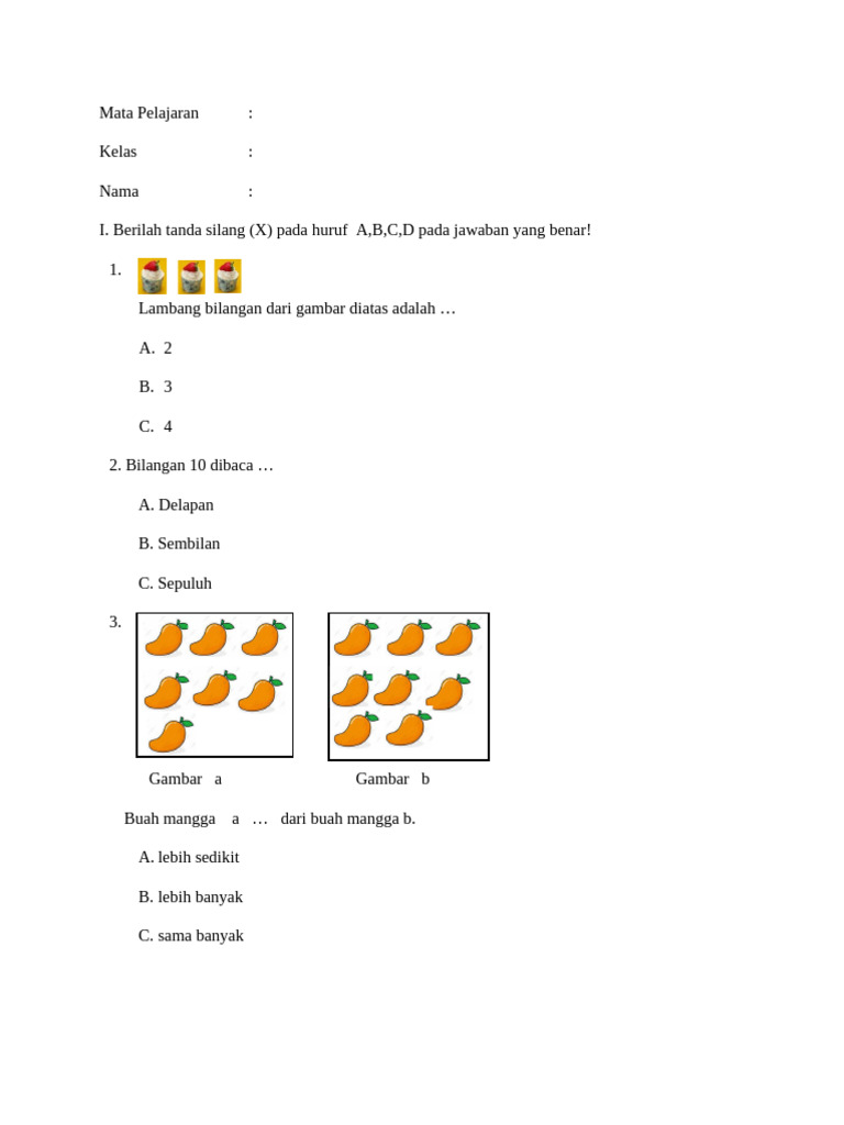 2.SOAL MATEMATIKA KELAS 1 PTS KURMER new | PDF