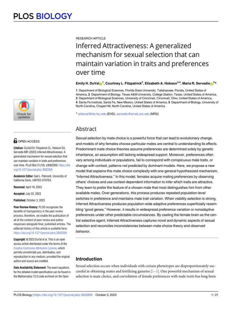 Journal Pbio 3002269 | PDF | Natural Selection | Sexual Selection