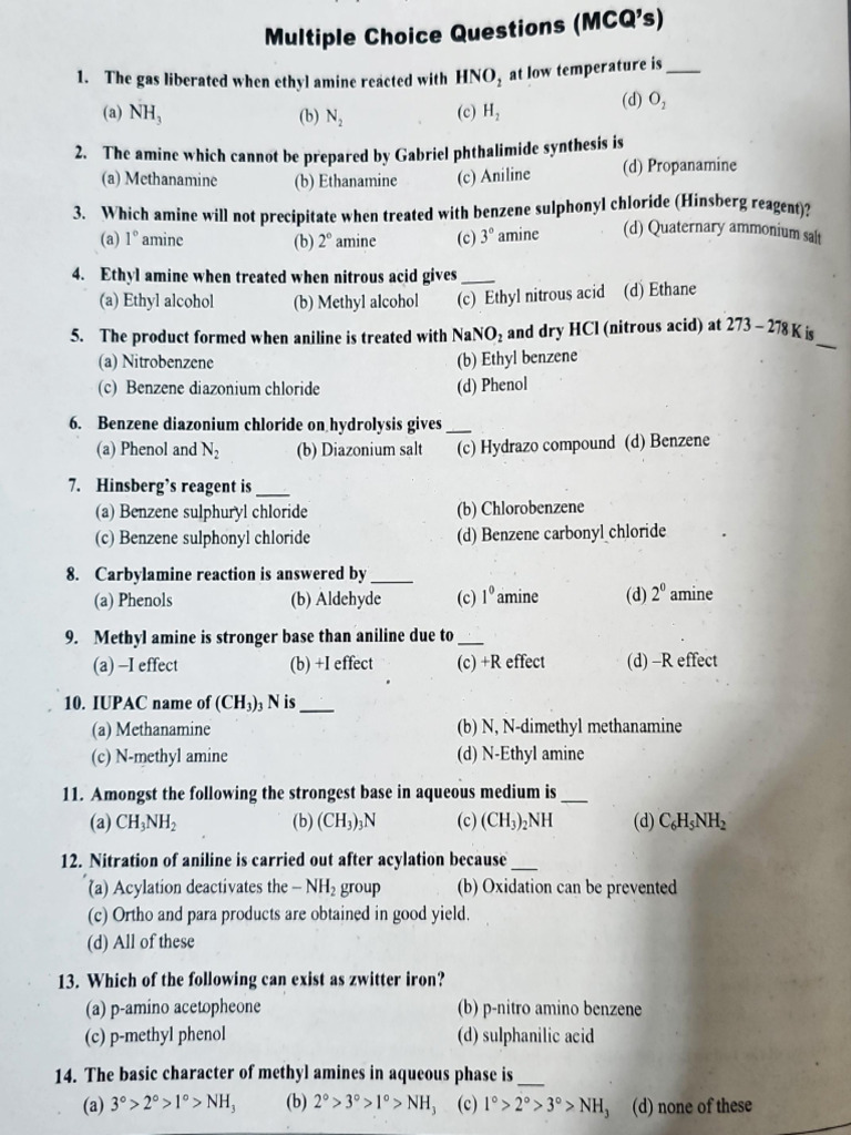 Amines MCQ | PDF | Amine | Chemical Compounds