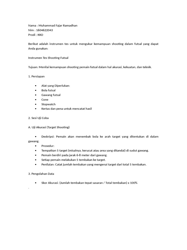 Instrumen Tes Shooting Futsal | PDF