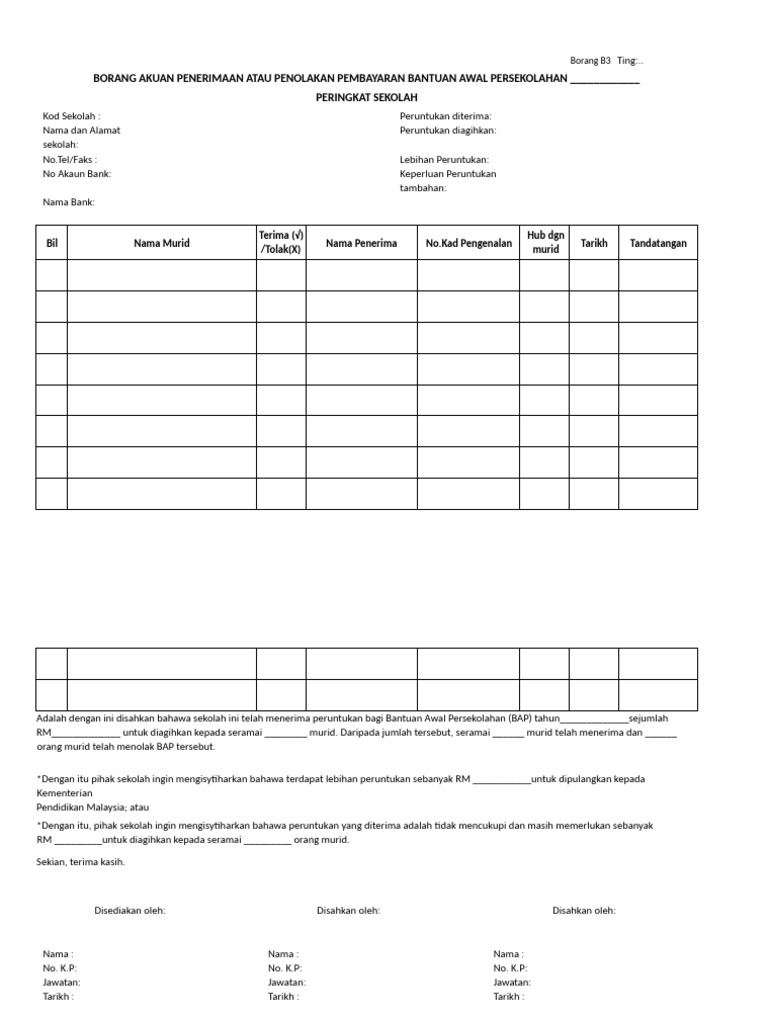 BORANG BAP 2024 Kosong B3 Utk 2025 | PDF