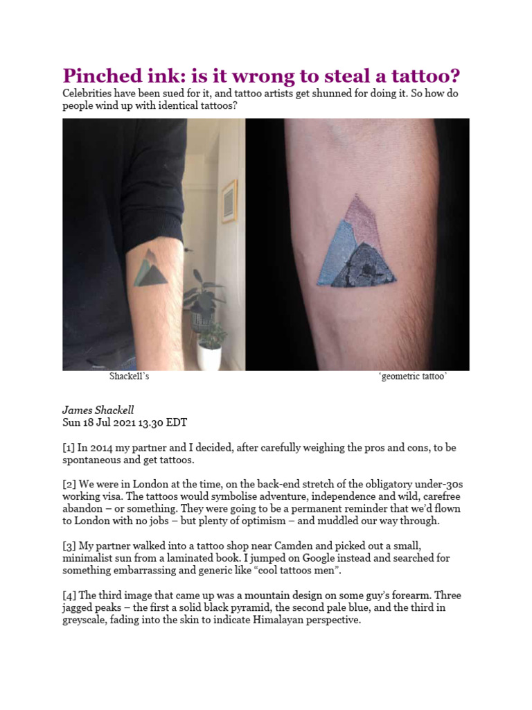 Pinched Ink - Is It Wrong To Copy A Tattoo | PDF | Copyright Infringement | Copyright