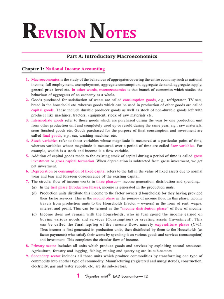 Cbse Cl12 Ead Economics Revision Notes | PDF