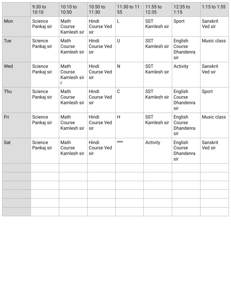 6th to 8th Period Time Table (1) | PDF