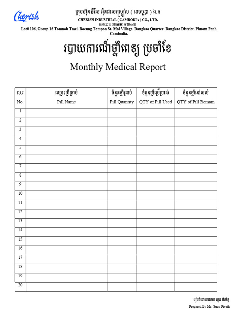 Monthly Medical Report | PDF