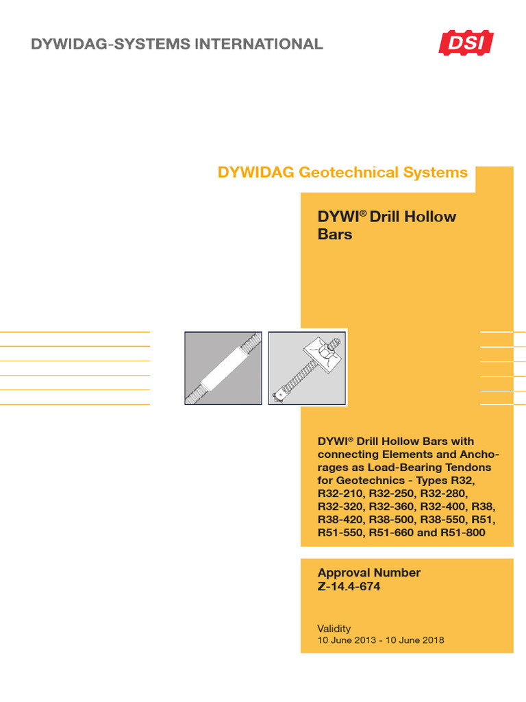 DSI-DYWIDAG Z-14.4-674 DYWI Drill Hollow Bars | PDF | Screw | Deep ...