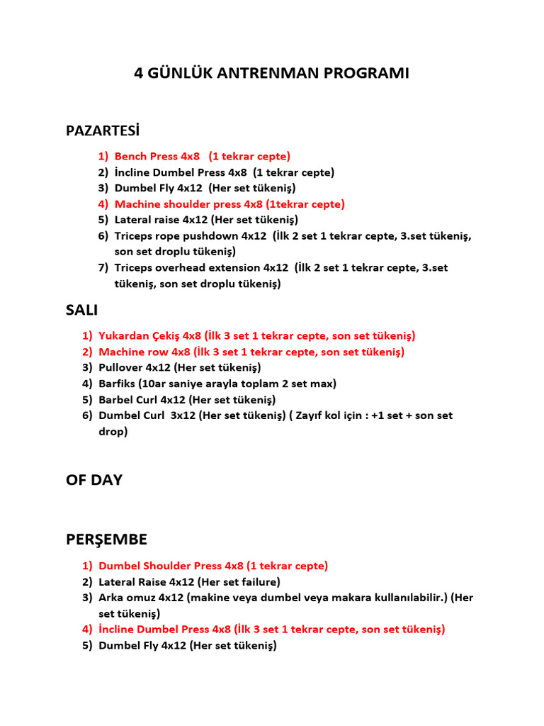 4 Günlük Antrenman Programi | PDF