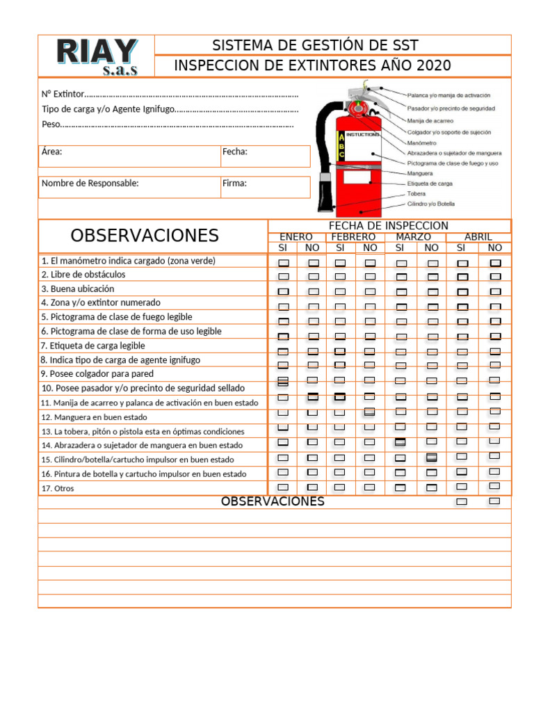 Formato Inspeccion de Extintores | PDF