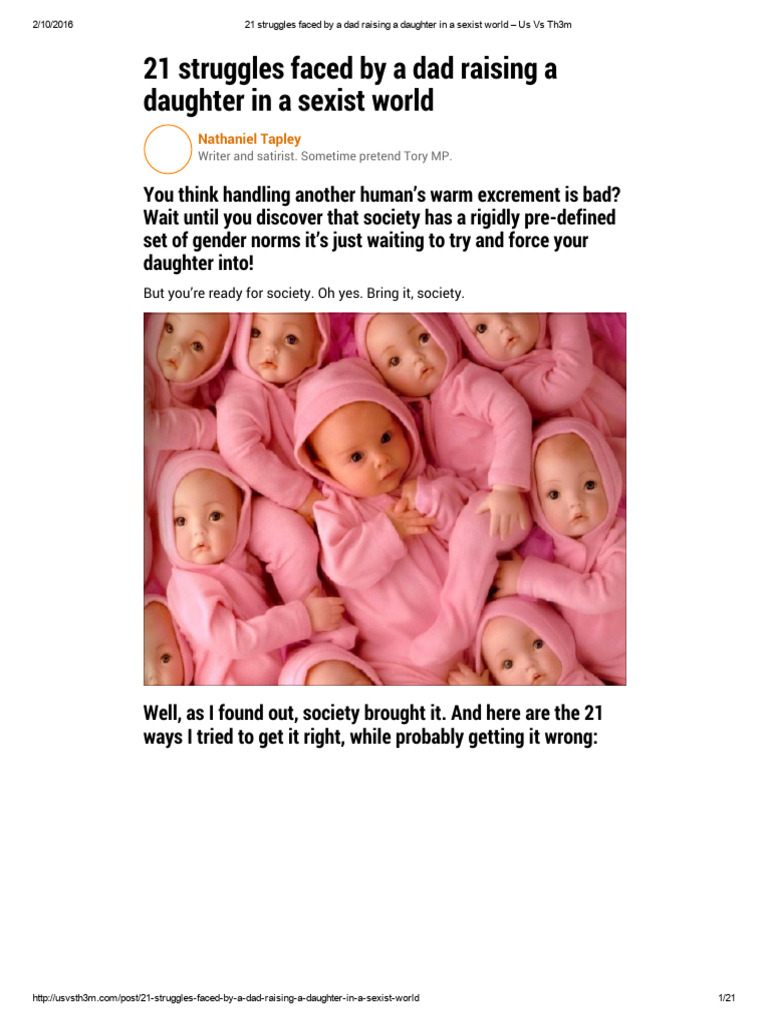 21 Struggles Faced by A Dad Raising A Daughter in A Sexist World - Us Vs Th3m | PDF | Toys