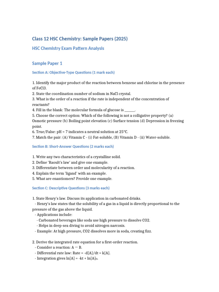 HSC_Chemistry_Sample_Papers_2025 | PDF | Molecular Orbital | Sodium ...