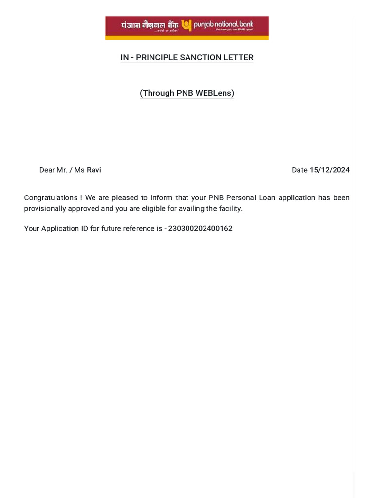 In-Principle Sanction Letter | PDF