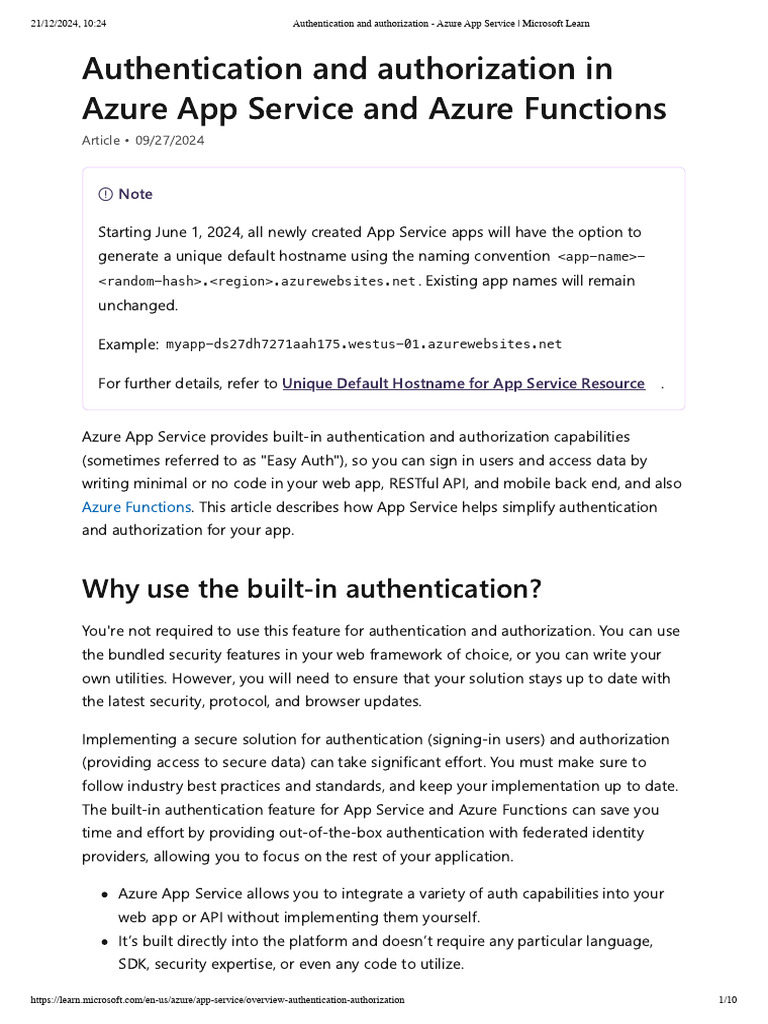 Authentication and Authorization - Azure App Service - Microsoft Learn | PDF | Mobile App ...