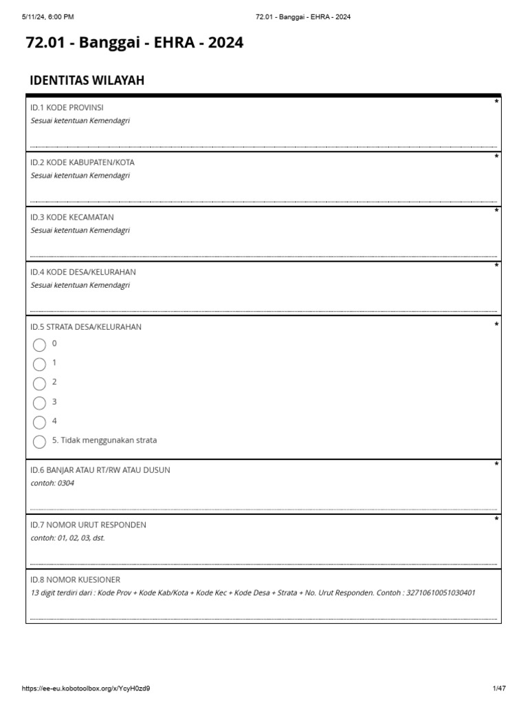 KUESIONER EHRA BANGGAI 2024 | PDF
