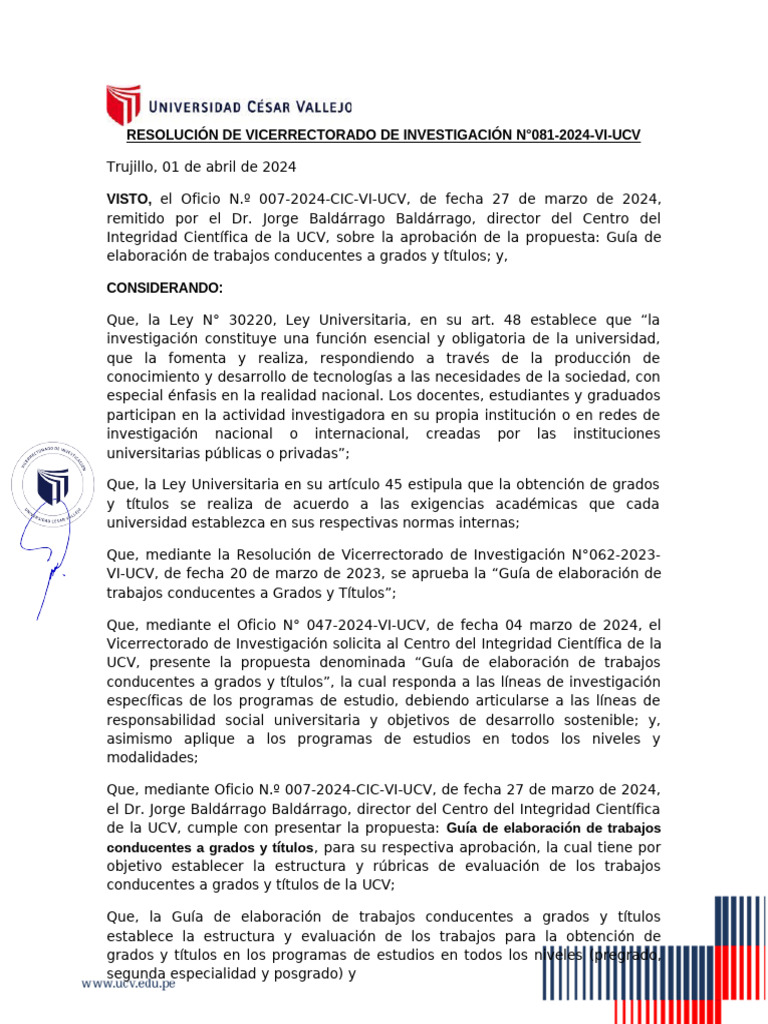 Rvi N°081-2024-Vi-Ucv Trabajo de Investigación | PDF | Bases de datos ...