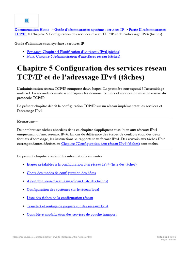 Chapitre 5 Configuration des services réseau TCP-IP et de l'adressage ...