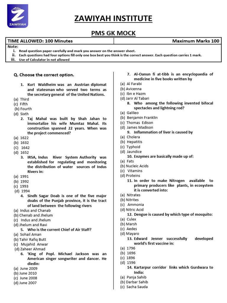 Zawiyah Pms Gk Mock Pdf