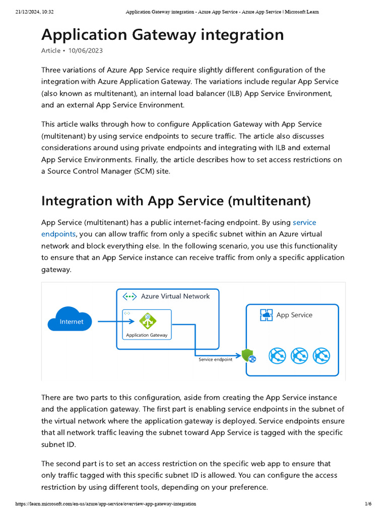 Application Gateway integration - Azure App Service - Azure App Service _ Microsoft Learn | PDF ...