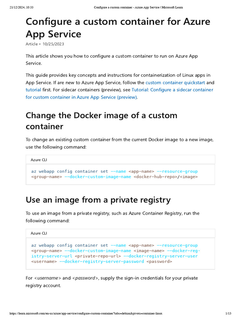 Configure A Custom Container Azure App Service Microsoft Learn Pdf Secure Shell