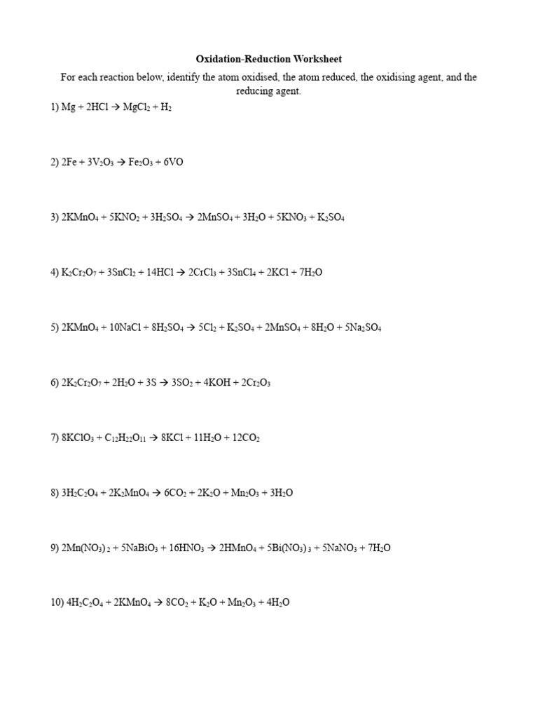 Redox Worksheet Ii | PDF | Redox | Materials