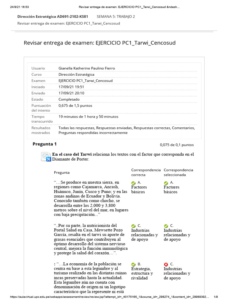 Revisar Entrega de Examen - EJERCICIO PC1 - Tarwi - Cencosud &ndash.. | PDF | Agricultura ...