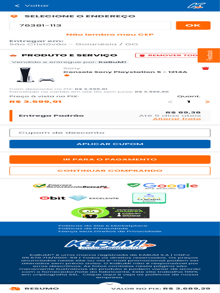 Carrinho de Compras - KaBuM! | PDF