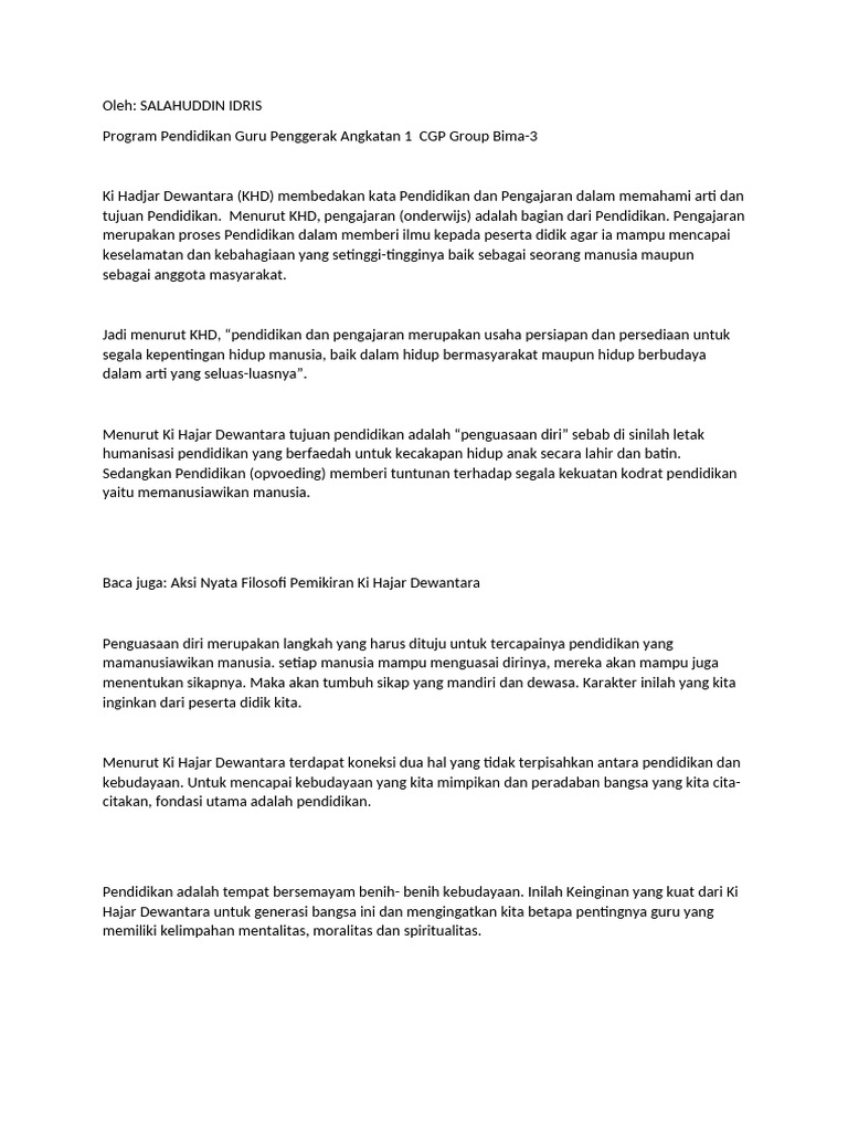 Bahan Ruang Kolaborasi Pemikiran KHD Sesuai Sosial Budaya Daerah | PDF