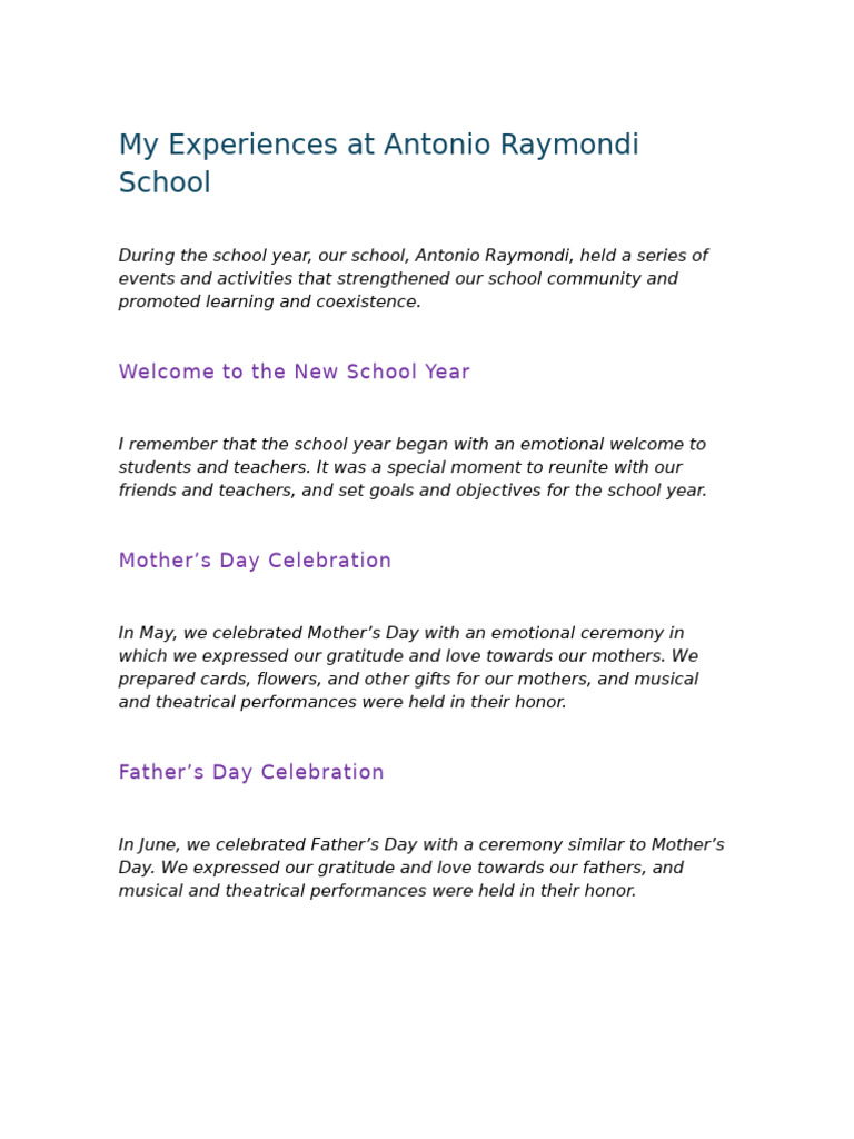 My Experiences at Antonio Raymondi School: Welcome To The New School ...