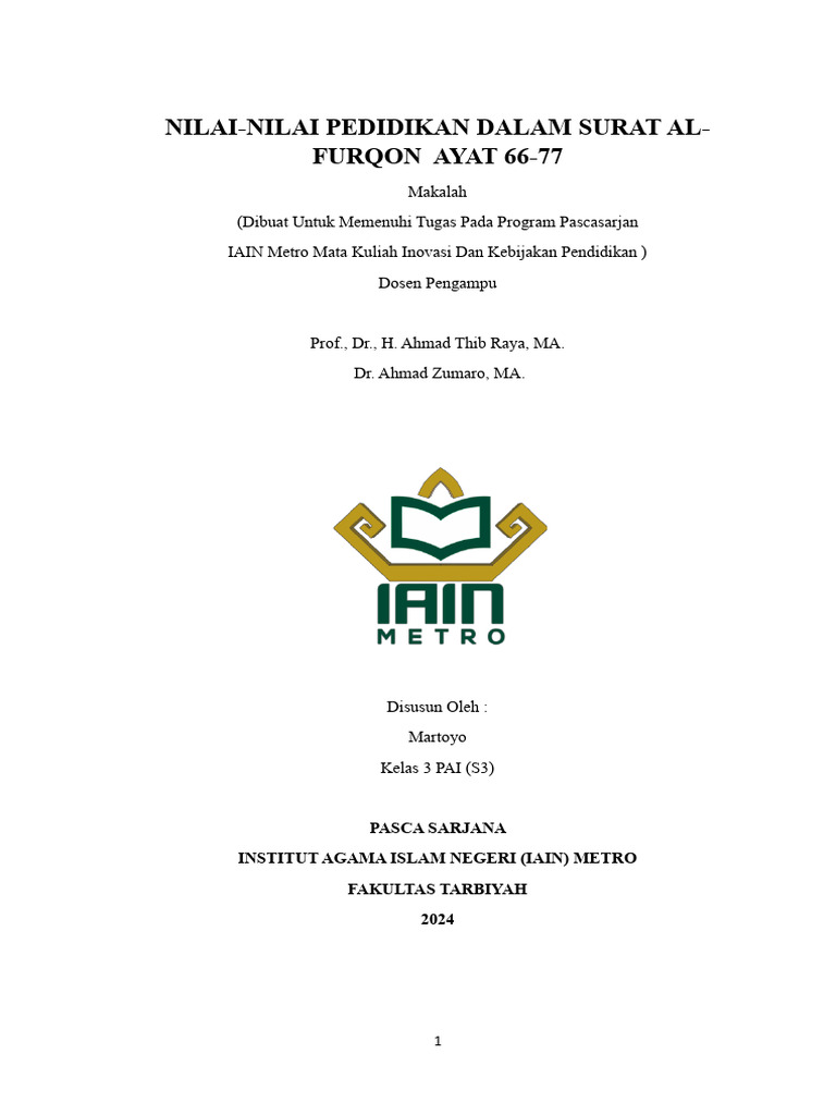 Nilai Pendidikan Dalam Surat Al-Furqon | PDF