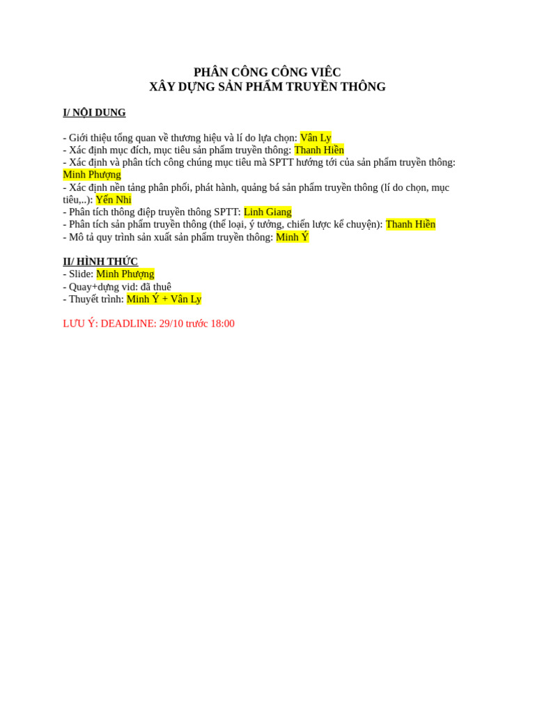Phân Công Công Viêc | PDF