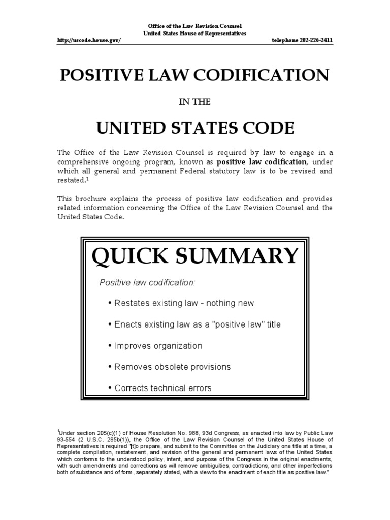Quick Summary: Positive Law Codification United States Code | PDF ...