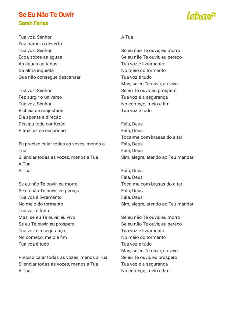 SE EU NÃO TE OUVIR - Sarah Farias (Impressão) | PDF